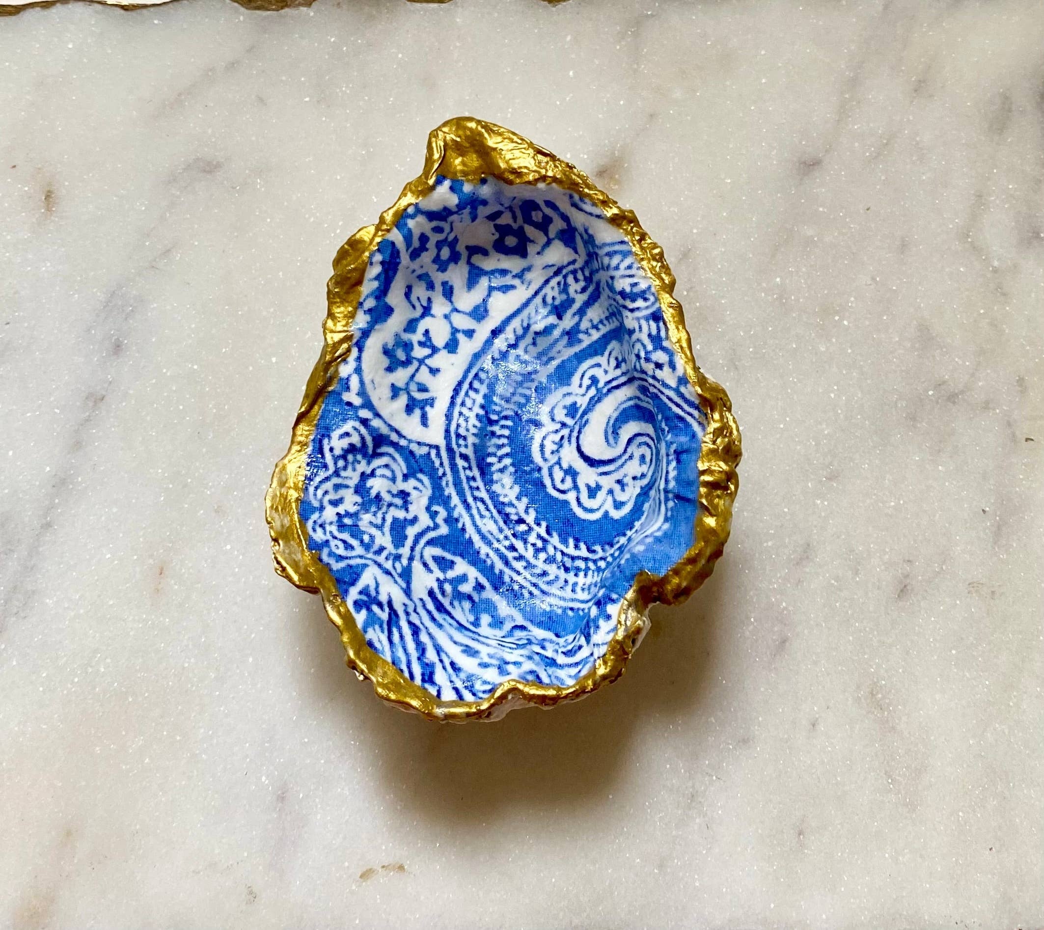 Blue Paisley Oyster Shell Jewelry Dish | Southern Coast Lifestyle